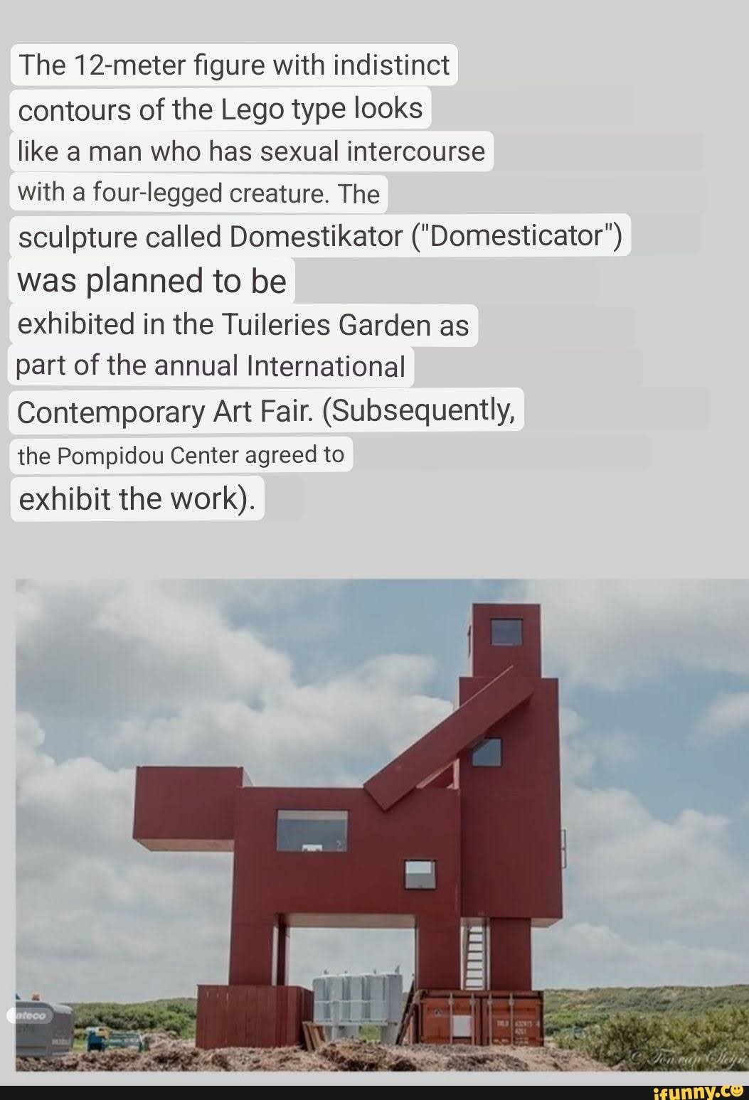 The 12-meter figure with indistinct contours of the Lego type looks ...