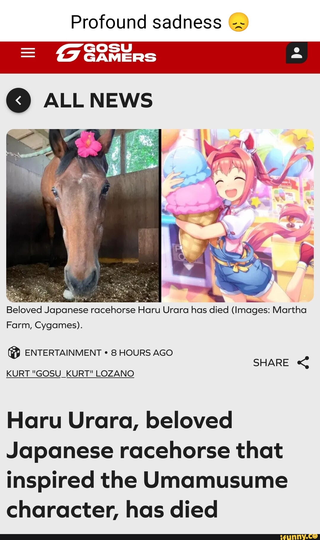 Profound sadness GAMERS @ ALL NEws SS Beloved Japanese racehorse Haru Urara has died (Images ...