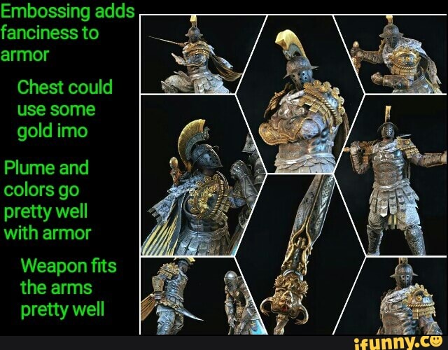 Embossing adds fanciness to armor Chest could use some gold imo Plume ...