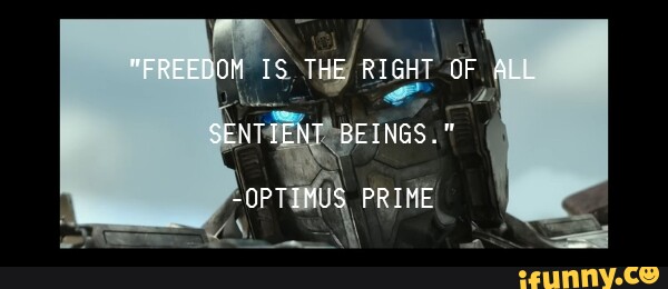"FREEDOM IS THE RIGHT OF ALL SENTIENT BEINGS." -OPTIMUS PRIME - iFunny
