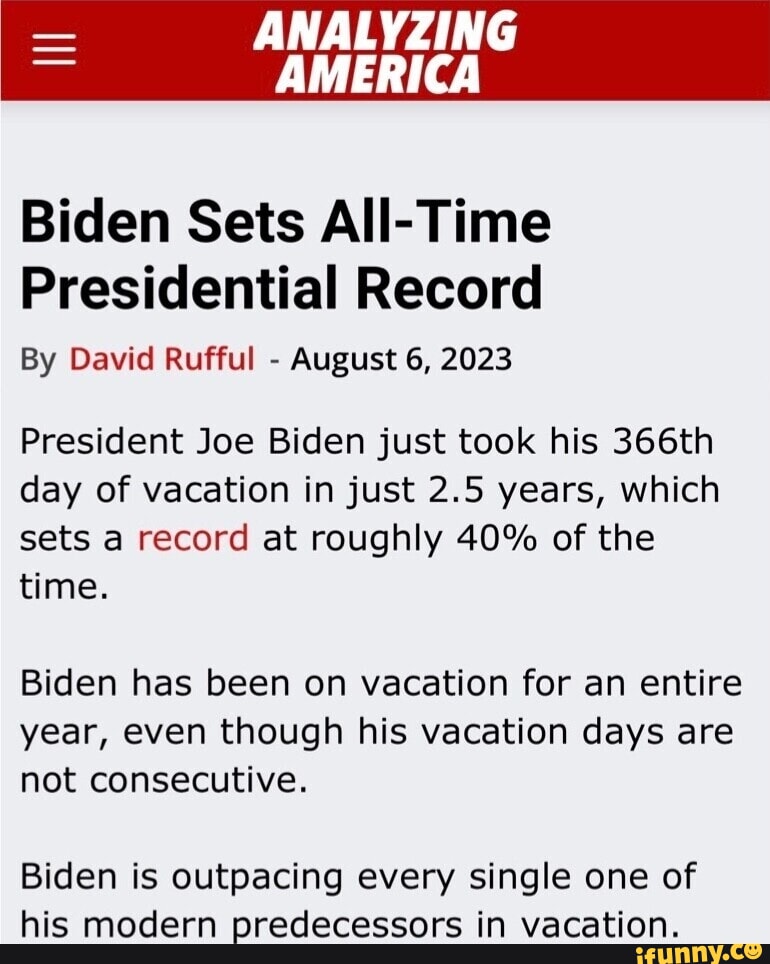 ANALYZING AMERICA Biden Sets All-Time Presidential Record By David ...