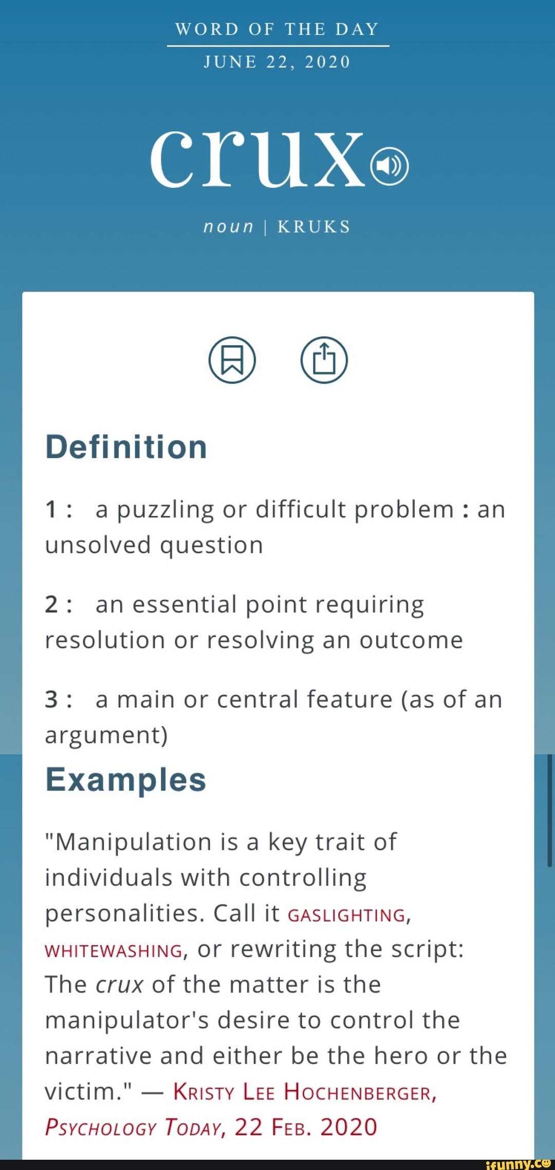 WORD OF THE DAY JUNE 22720210) Definition 1: a puzzling or difficult ...