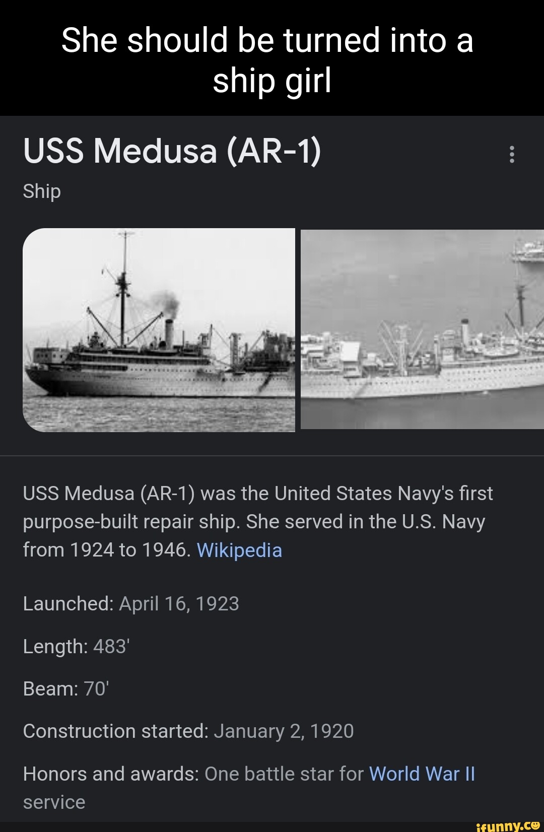 She should be turned into a ship girl USS Medusa (AR-1) Ship USS Medusa ...