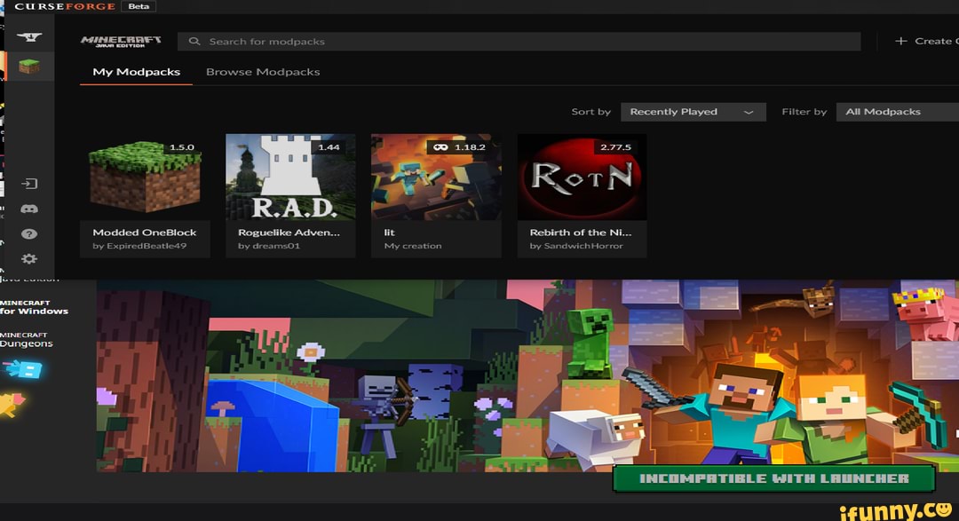 CURSE Beta Q Search for modpacks My Modpacks Browse Modpacks ] I R.A.D ...