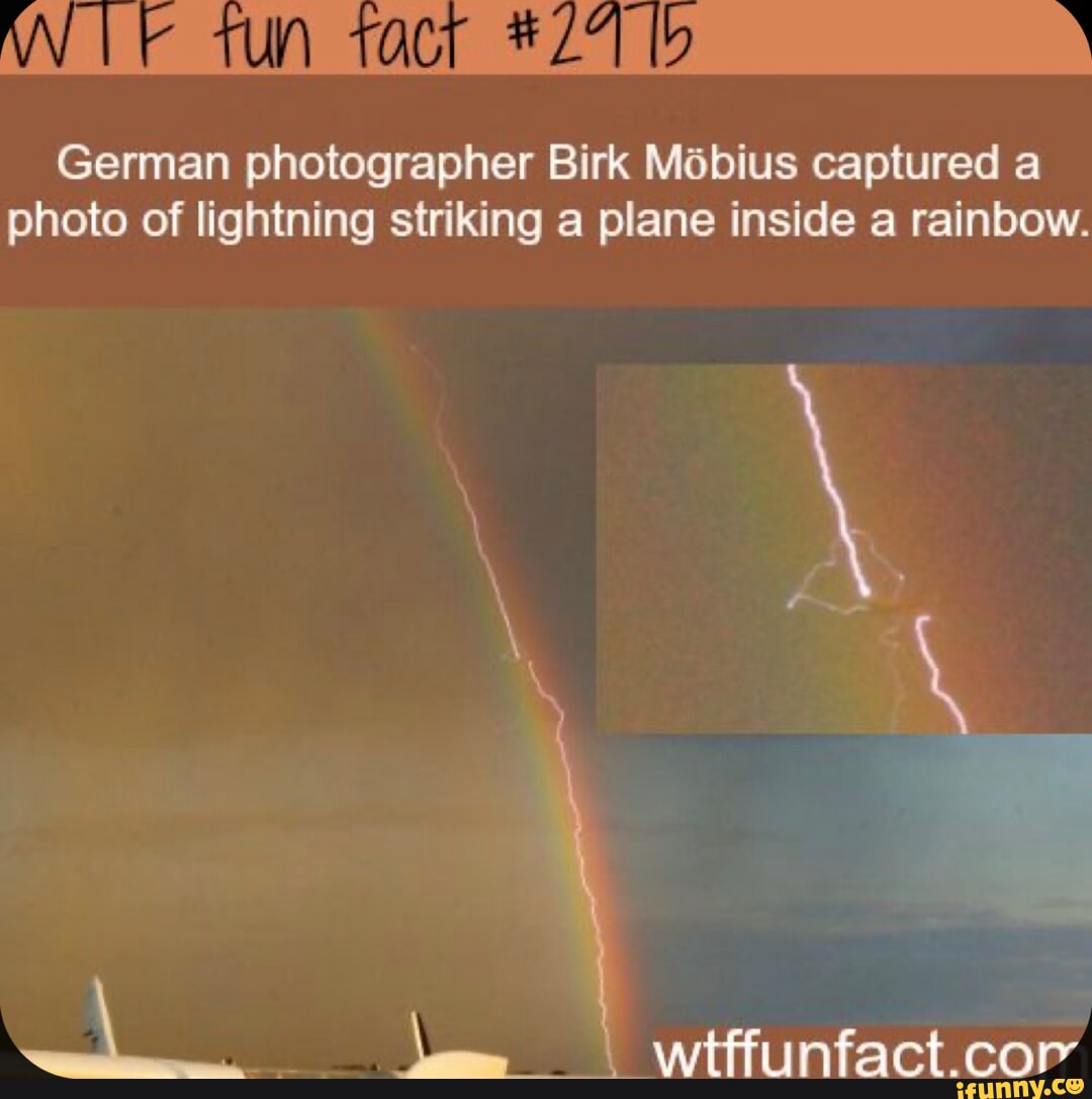 German photographer Birk Mobius captured a photo of lightning striking a plane inside a rainbow ...