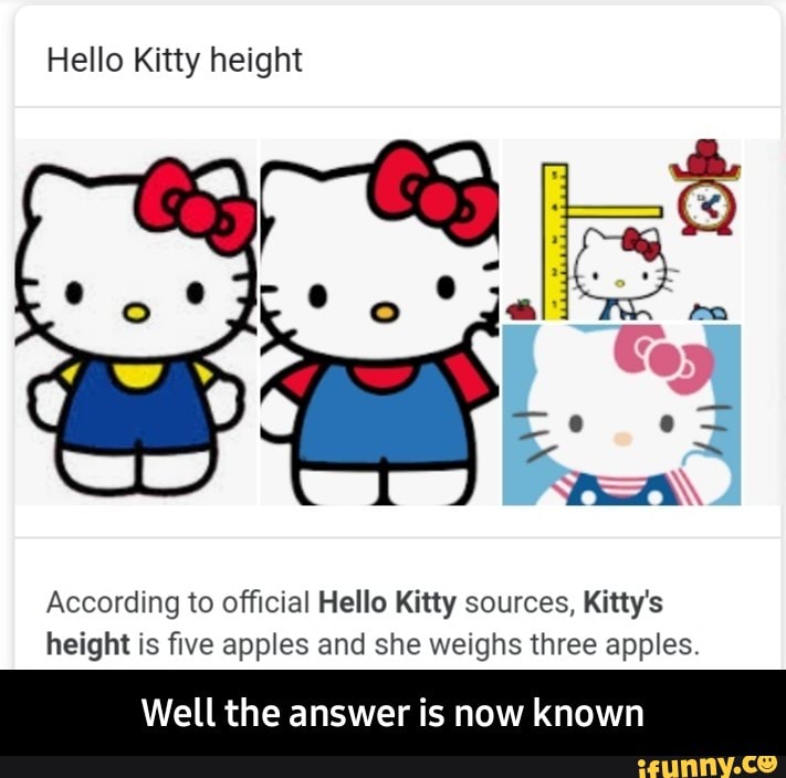 Hello Kitty height According to ofﬁcial Hello Kitty sources, Kitty's ...