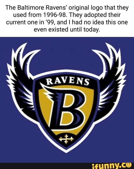 The Baltimore Ravens' original logo that they used from 1996-98. They ...