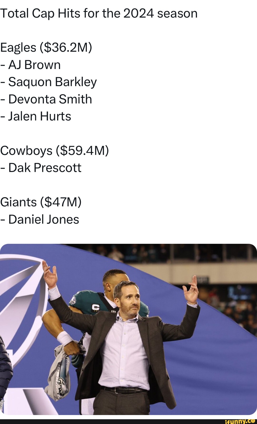 Total Cap Hits for the 2024 season Eagles AJ Brown - Saguon Barkley ...