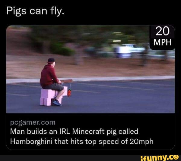 Pigs can fly. 20 MPH ian builds an IRL Mineeraft pig called Hamberghini ...