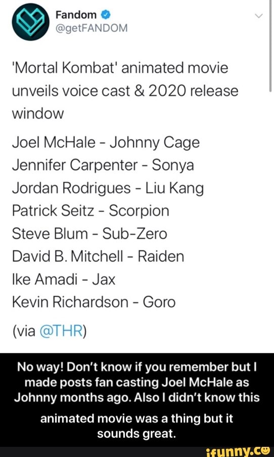 'Mortal Kombat' animated movie unveils voice cast 2020 release window ...