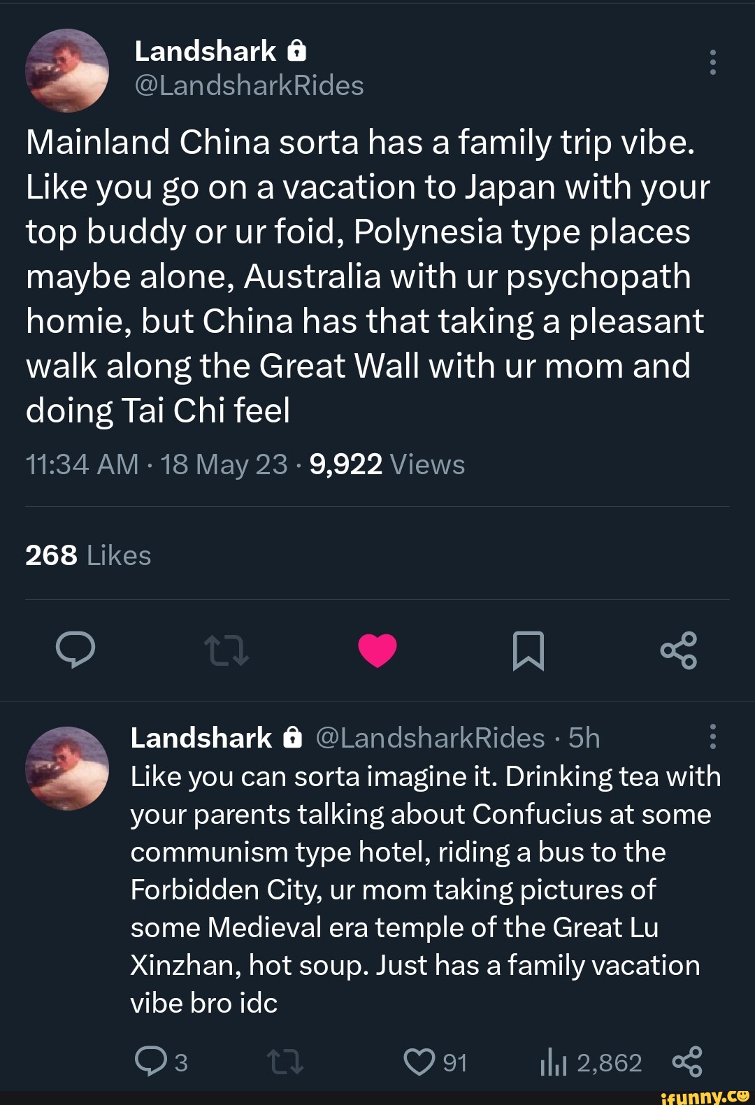 Landshark @LandsharkRides Mainland China sorta has a family trip vibe ...