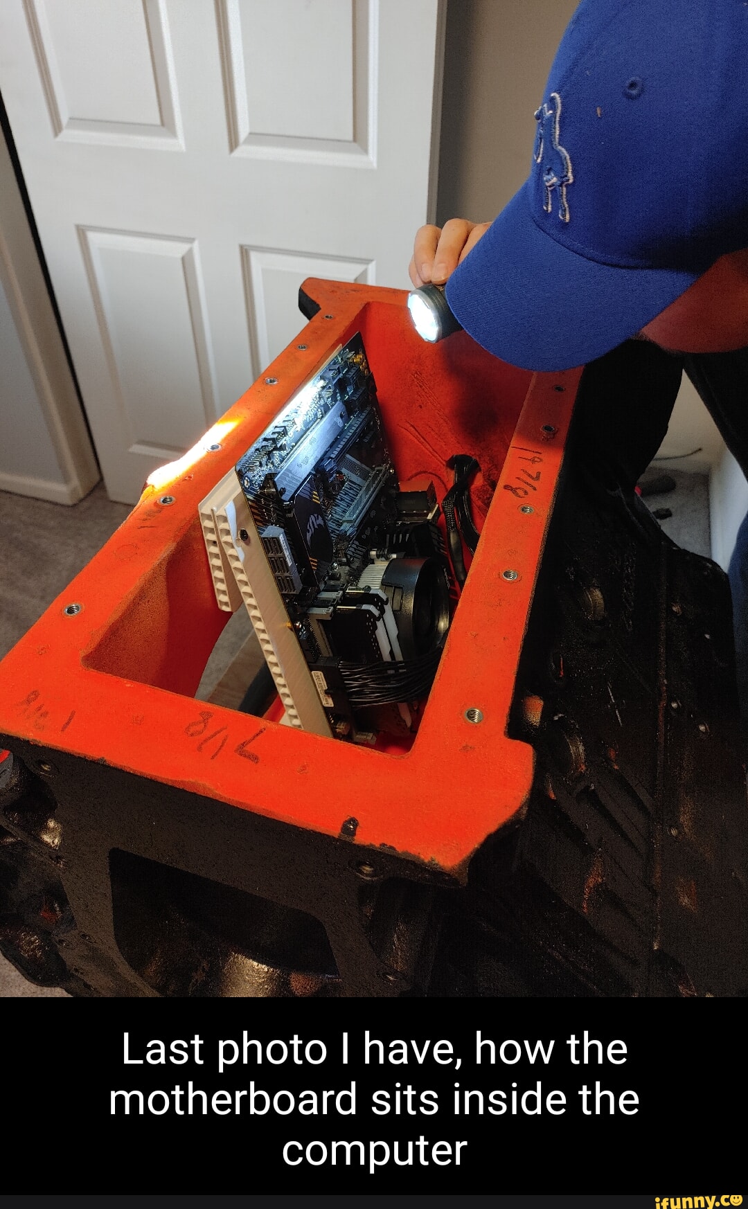 Last photo I have, how the motherboard sits inside the computer - iFunny
