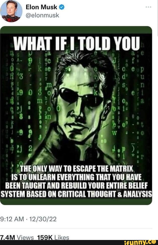 Elon Musk @elonmusk WHAT IF TOLD You ONLY WAY TO ESCAPE THE MATRIX is ...