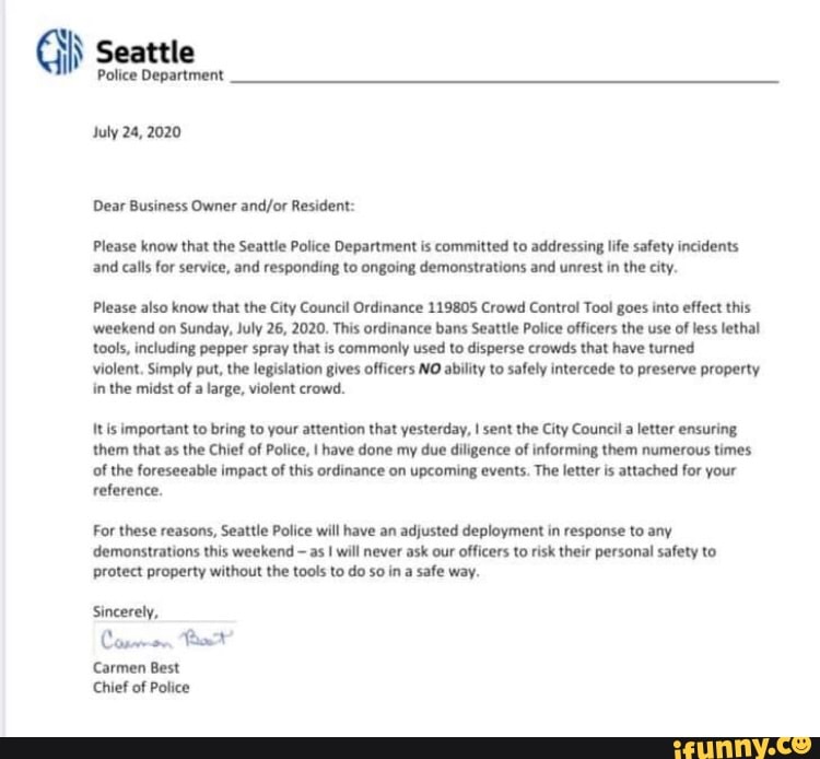 Gi I) Seattle Police Department July 24, 2020 Dear Business Owner and ...