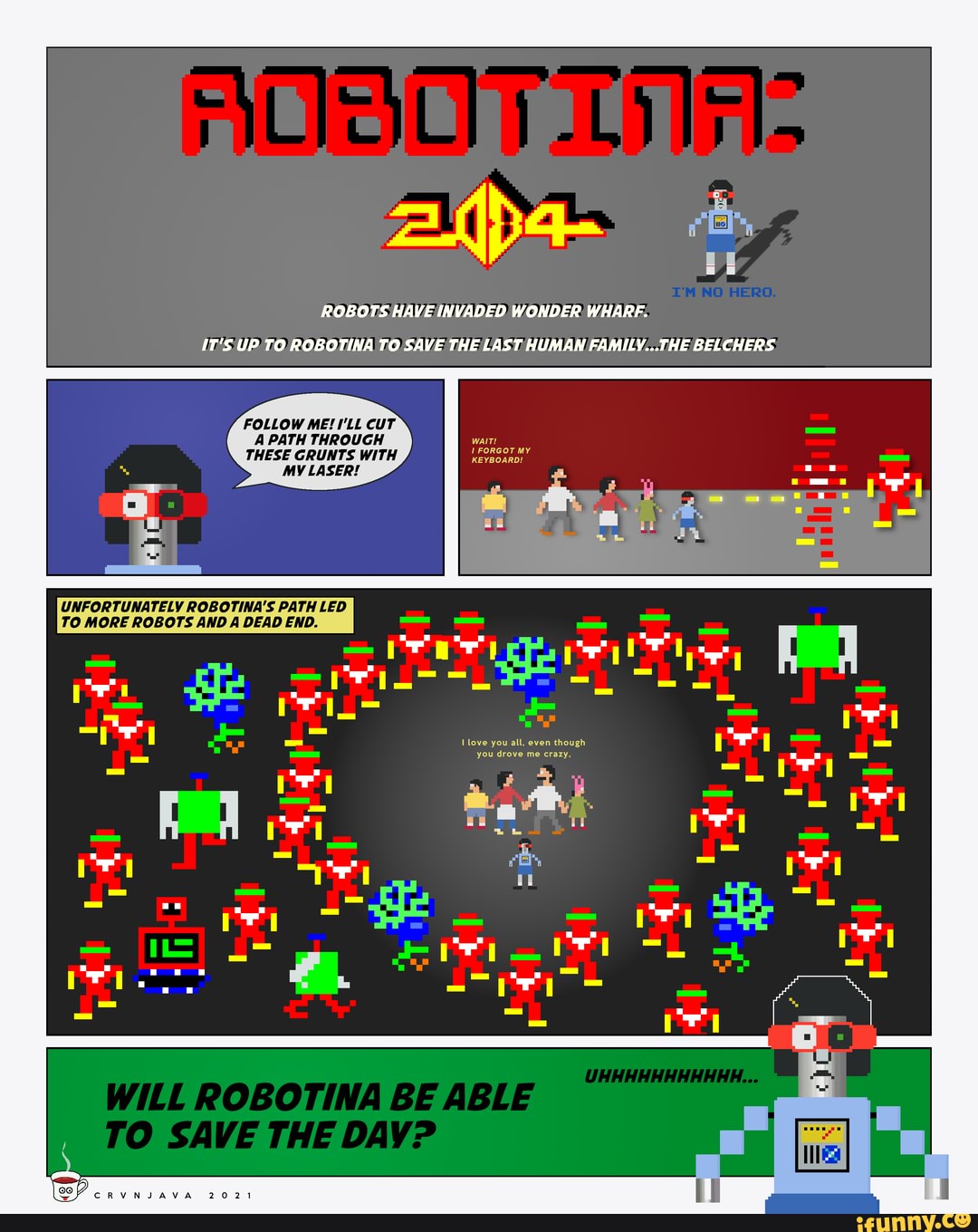 A mashup of Bob's Burgers and the classic arcade game Robotron 2084 ...