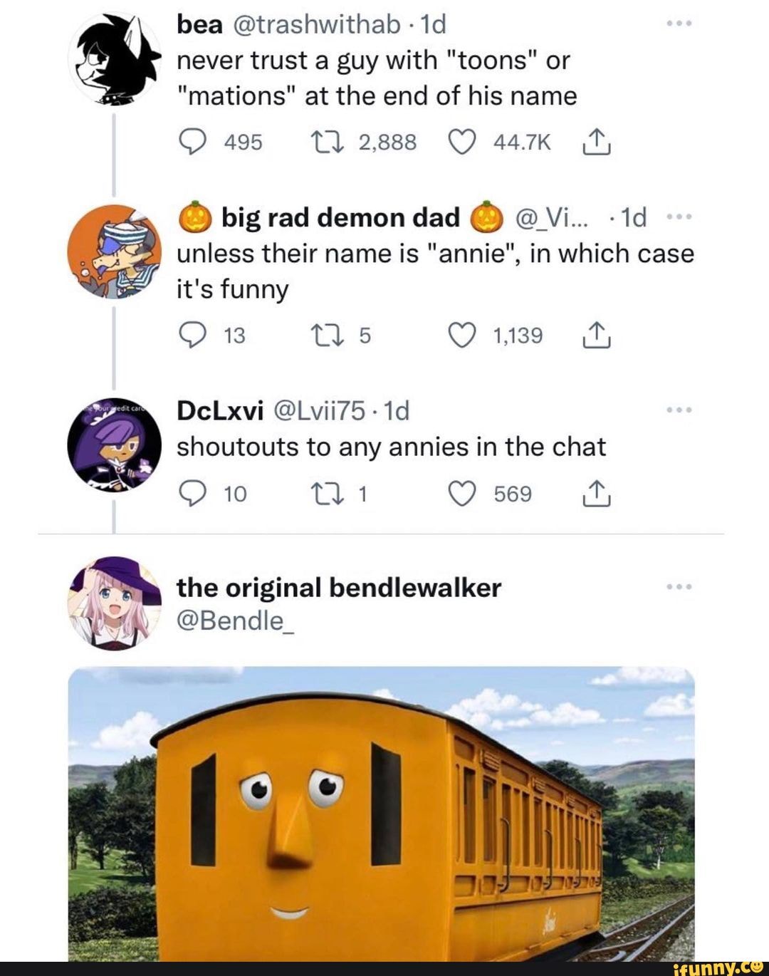 Bea @trashwithab never trust a guy with "toons" or "mations" at the end ...