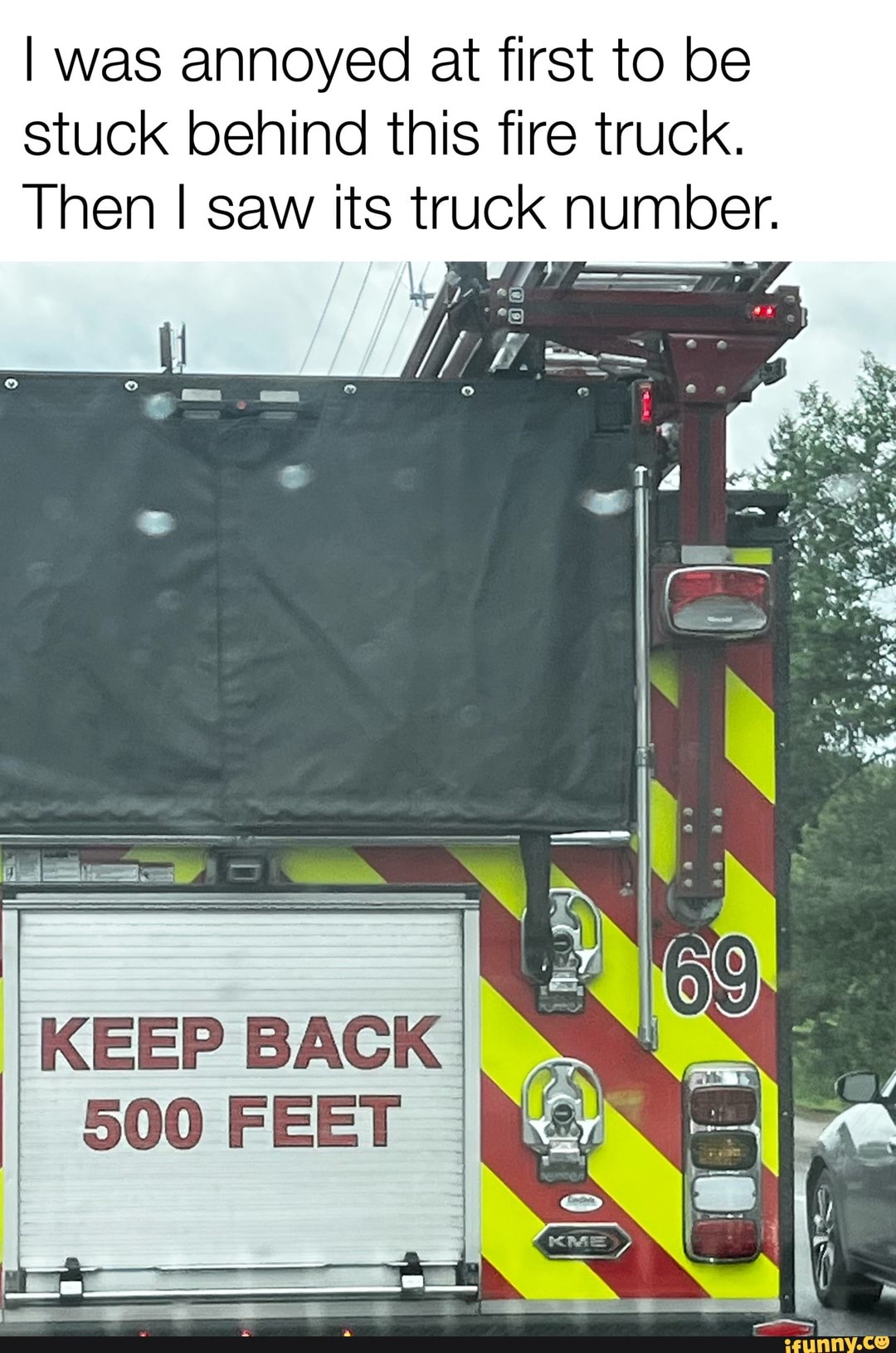 I was annoyed at first to be stuck behind this fire truck. Then I saw ...