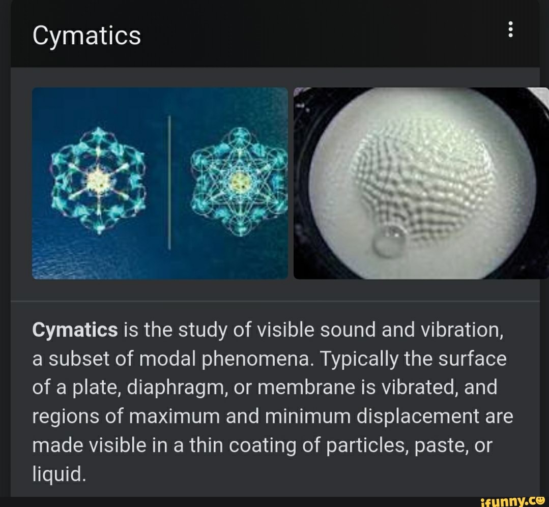 Cymatics is the study of visible sound and vibration, a subset of modal ...
