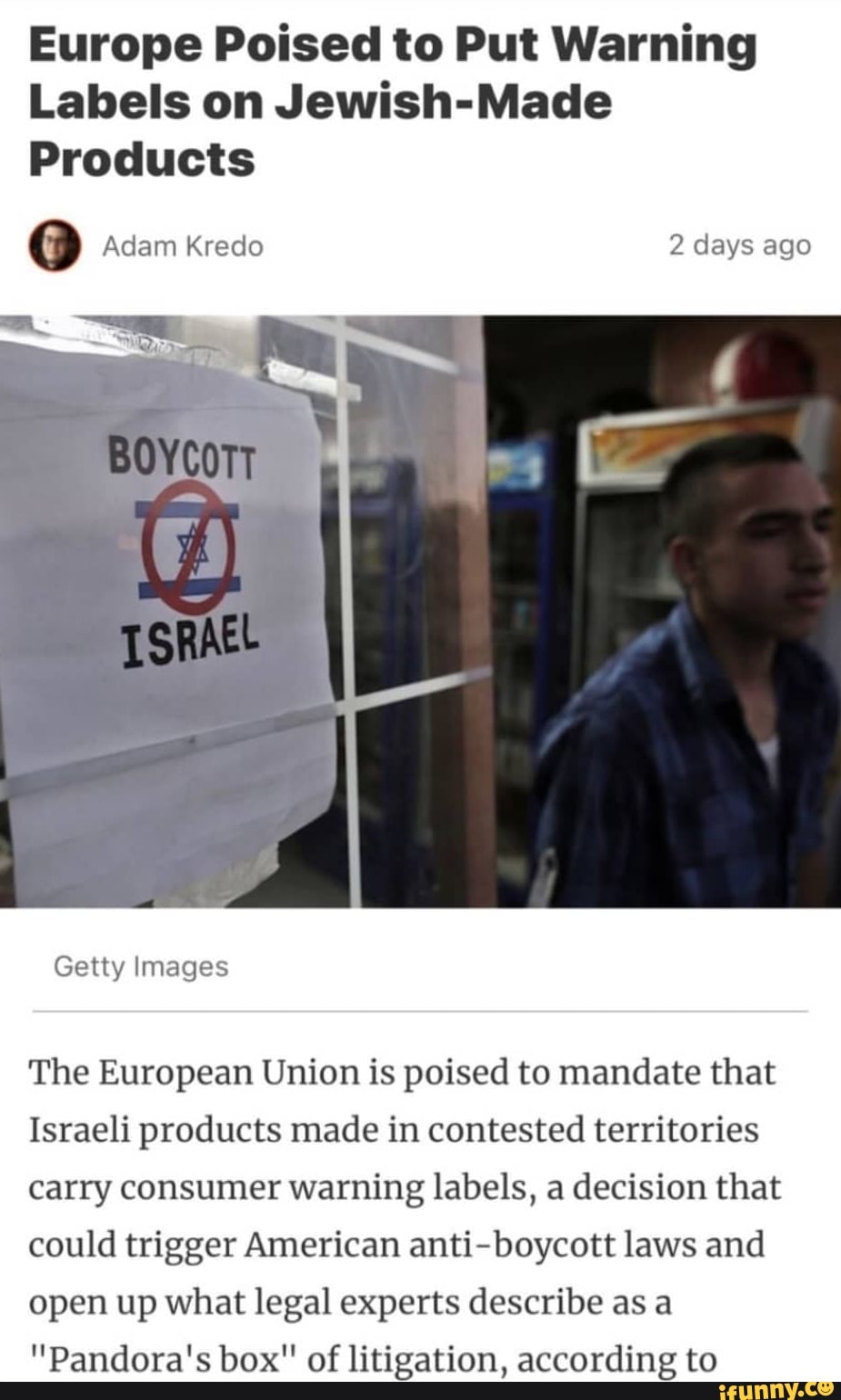 Europe Poised to Put Warning Labels on Jewish-Made Products 0 Adam ...