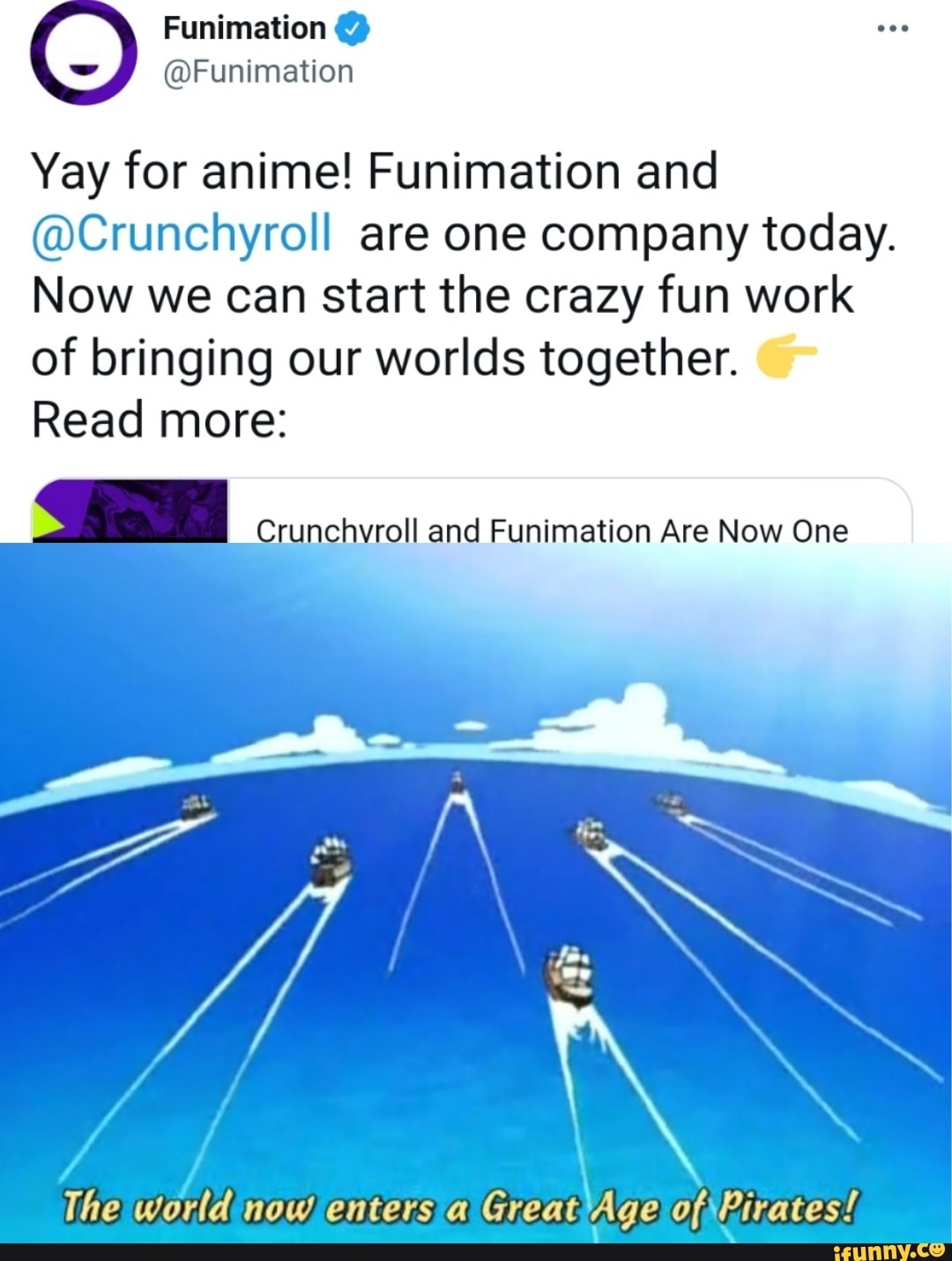 Funimation @Funimation Yay for anime! Funimation and @Crunchyroll are ...