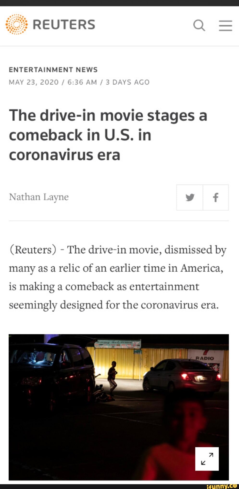 ENTERTAINMENT NEWS The drive-in movie stages a comeback in U.S. in ...