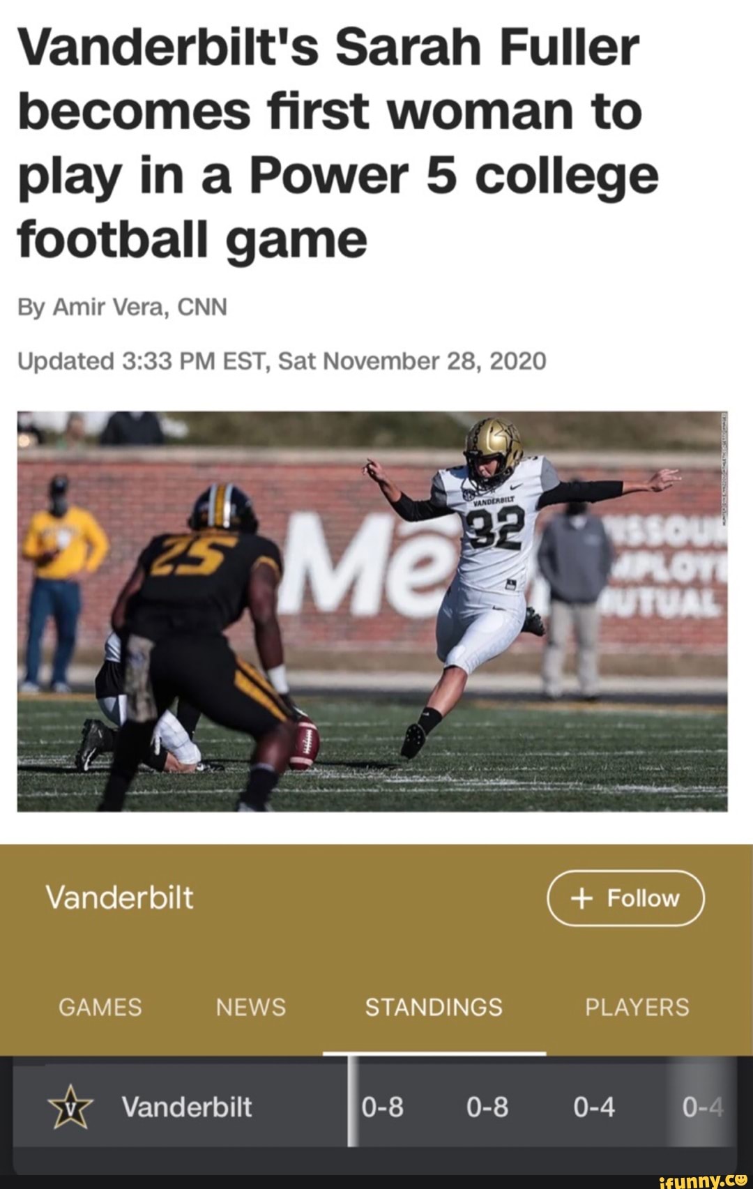 Vanderbilt's Sarah Fuller becomes first woman to play in a Power 5 ...