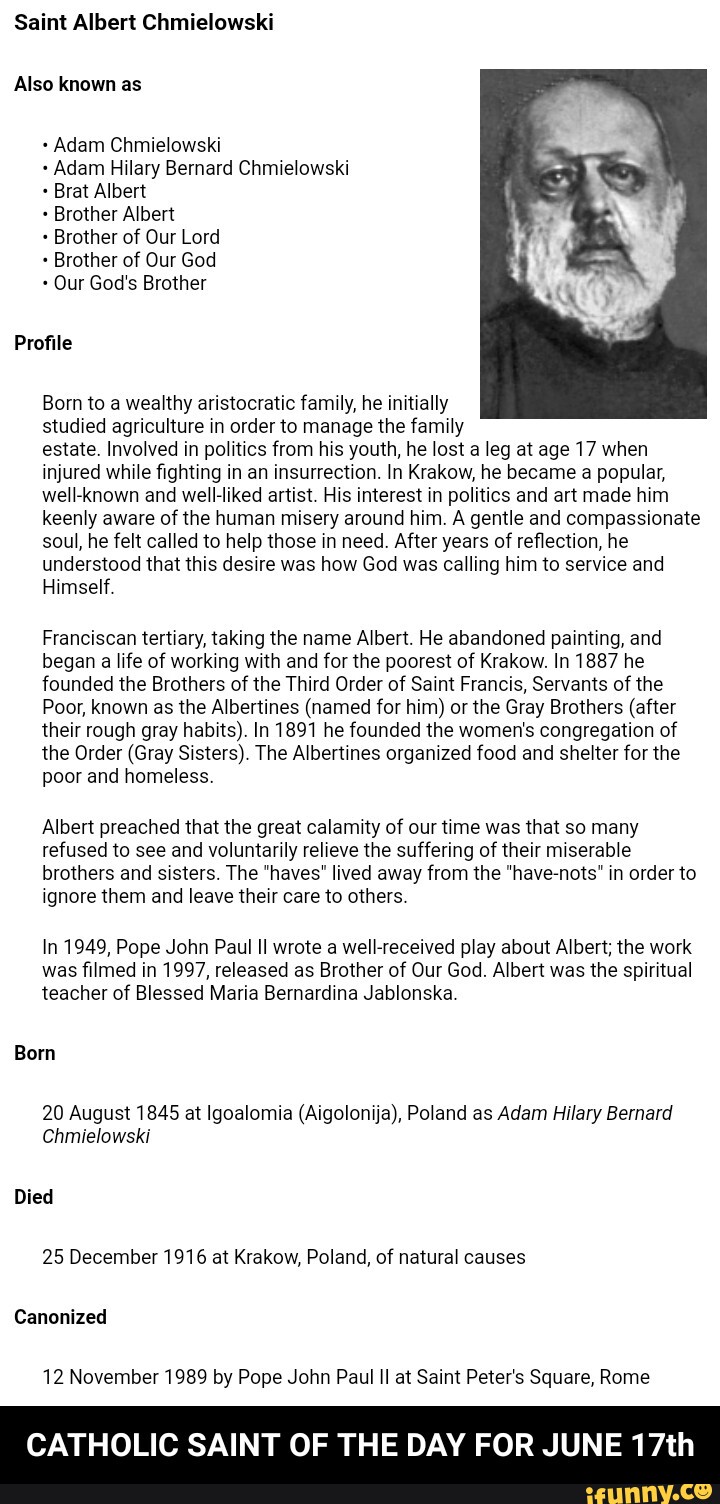 Saint Albert Chmielowski Also known as + Adam Chmielowski Adam Hilary ...