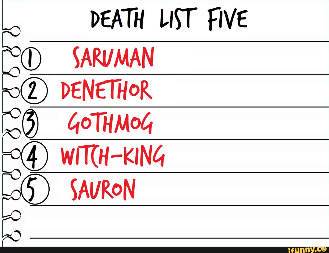 III. - DEATH LIST FIVE DENETHOR SAURON - iFunny