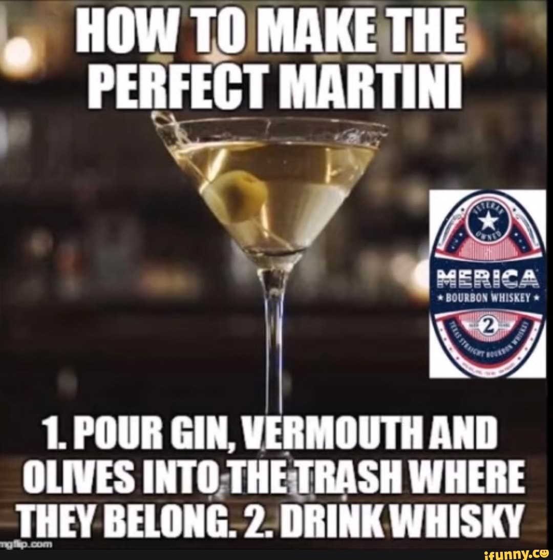 HOW TO MAKE THE PERFECT MARTINI MERICA 1. POUR GIN, VERMOUTH AND OLIVES ...