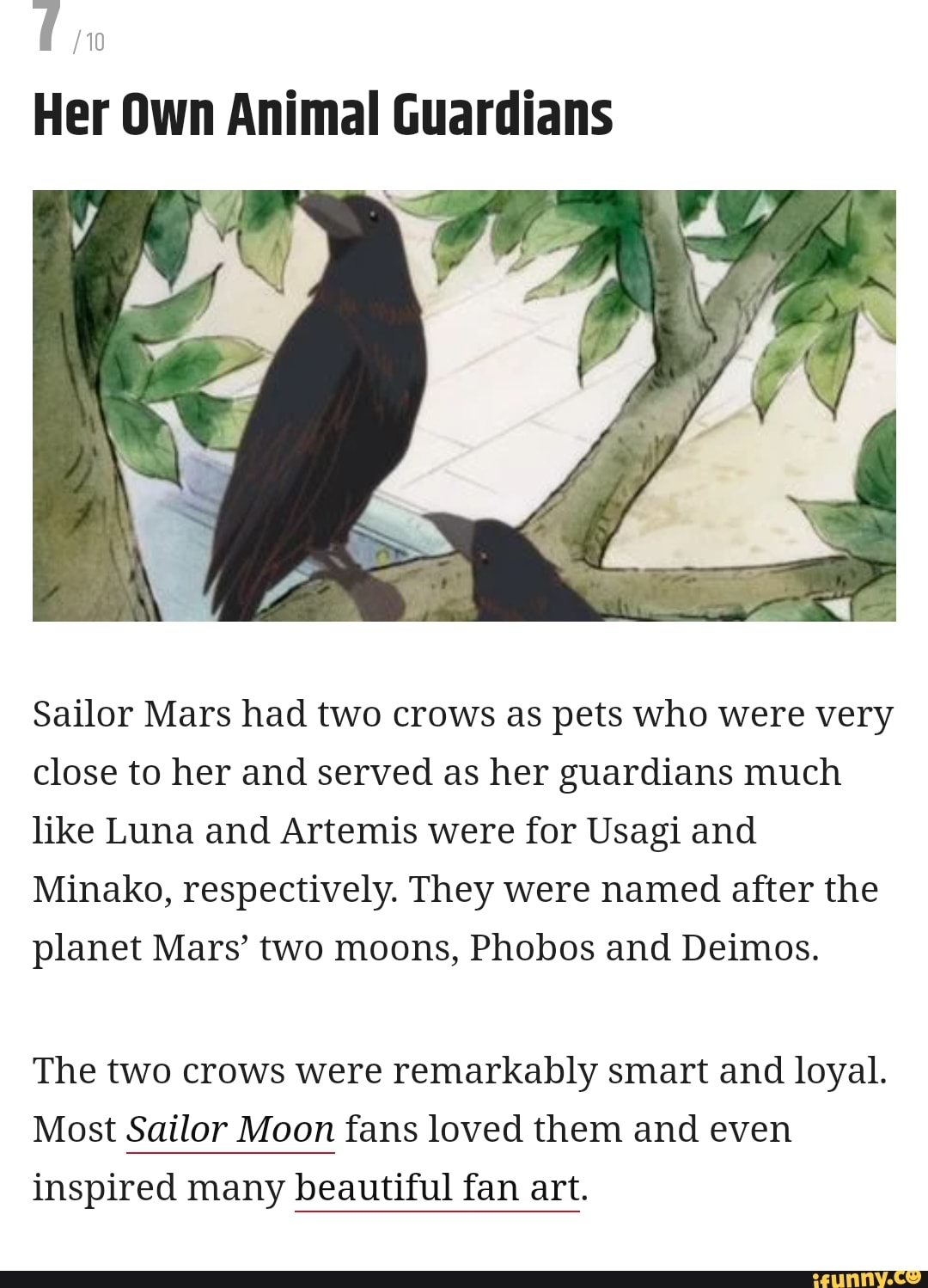 /10 Her Own Animal Guardians Sailor Mars had two crows as pets who were ...