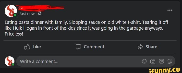 Hulk Maaaaaad! - Eating pasta dinner with family. Slopping sauce on old ...