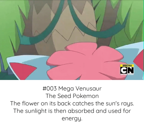 #003 Mega Venusaur The Seed Pokemon The flower on its back catches the ...