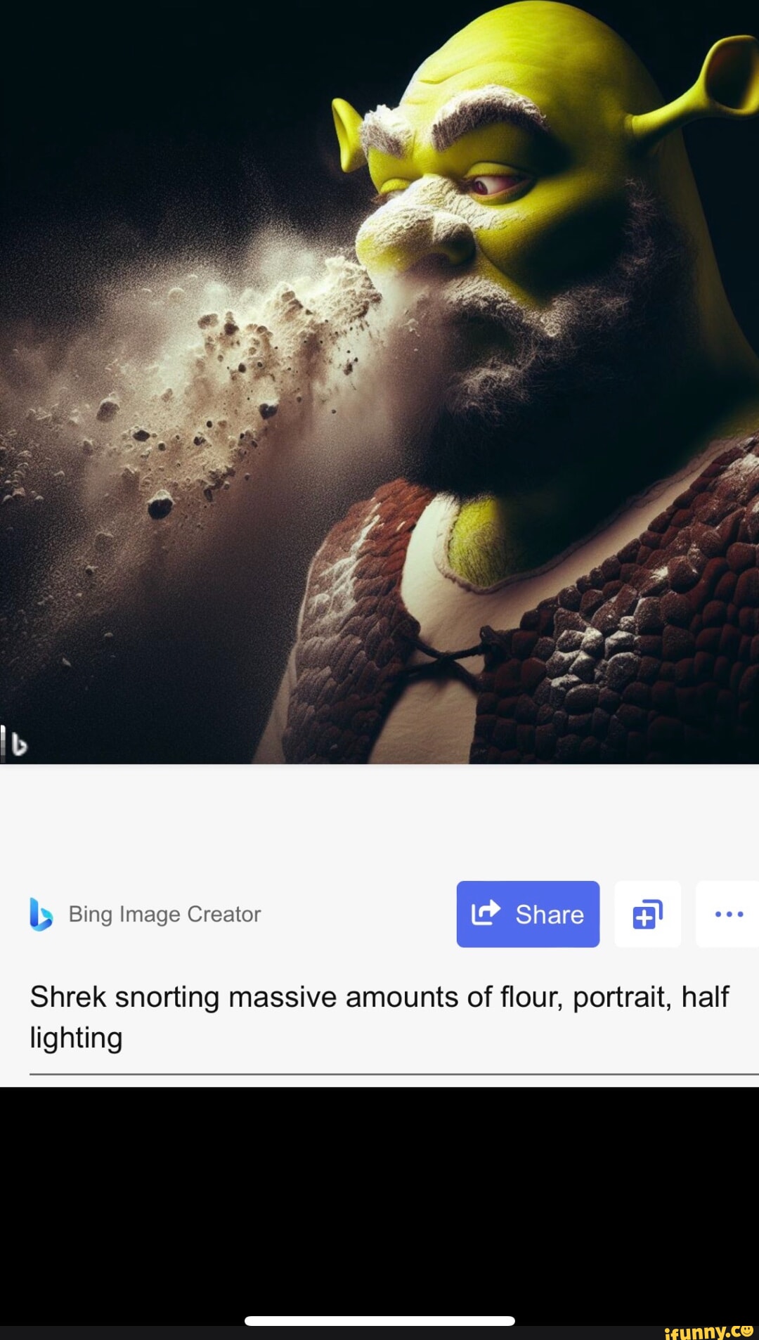 Uy Bing Image Creator Share Shrek snorting massive amounts of flour ...