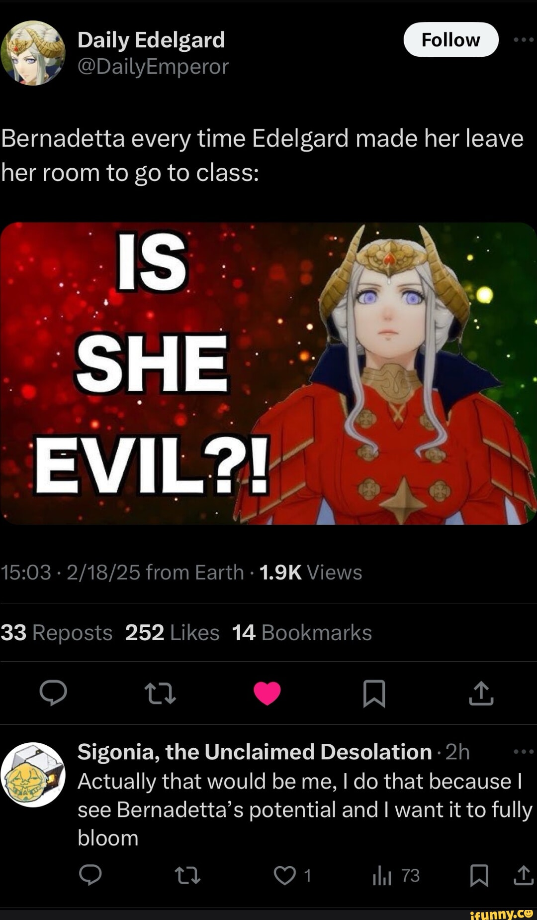 Daily Edelgard Follow Bernadetta every time Edelgard made her leave her ...