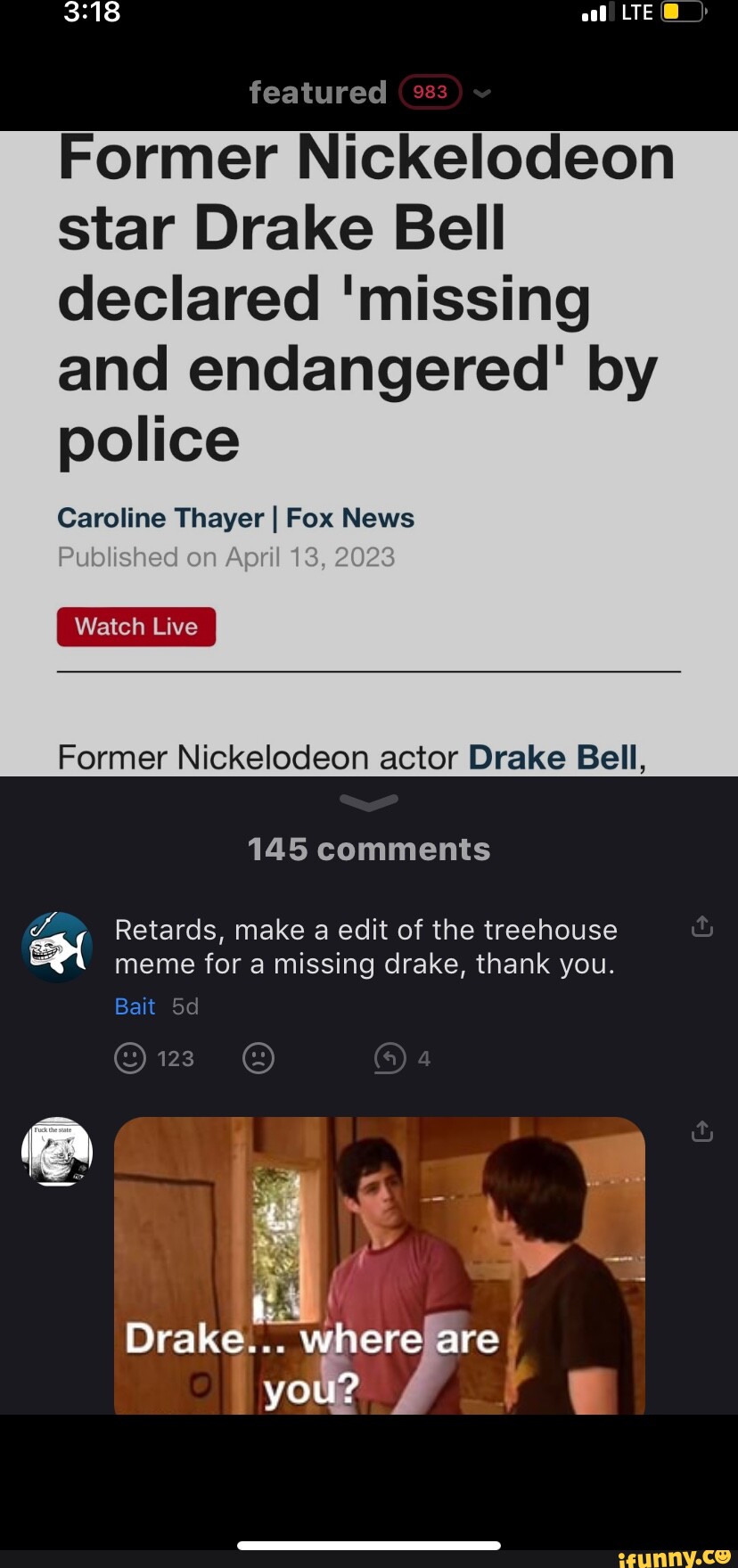 318 al LTE featured ~ Former Nickelodeon star Drake Bell declared ...