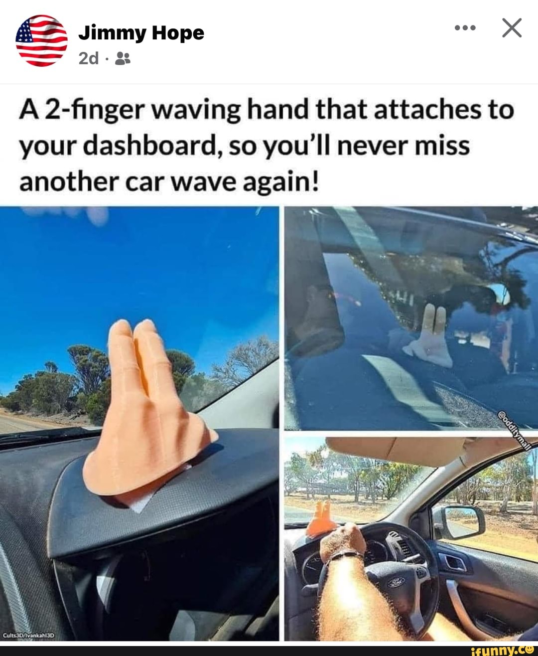 Jimmy Hope A 2-finger waving hand that attaches to your dashboard, so ...