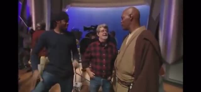Samuel L. Jackson asks George Lucas for a purple lightsaber. (Source ...