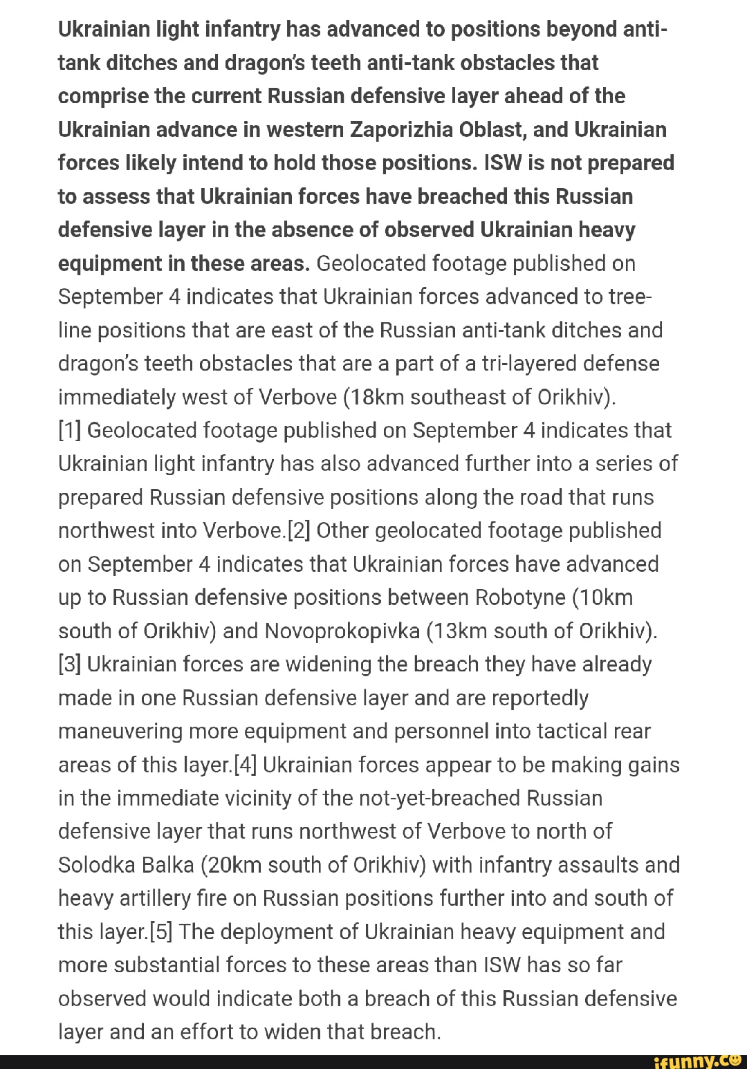 Ukrainian light infantry has advanced to positions beyond anti- tank ...