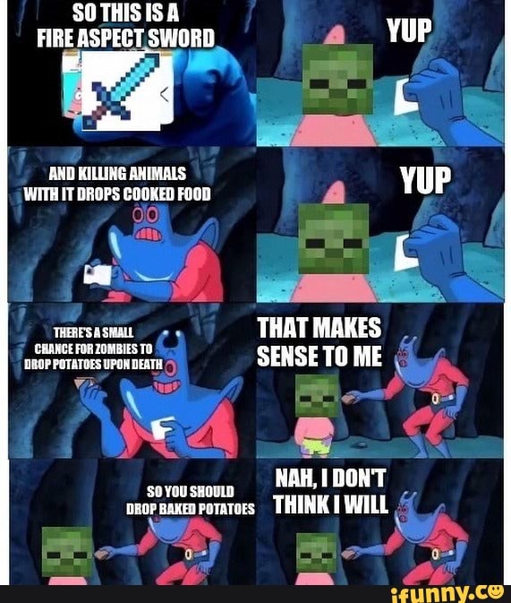 FIRE ASPECT. SWORD YUP TIBESASMIL THATMAKES NAH, DONT THINK I WILL - iFunny