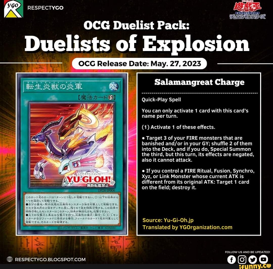 RR RESPECTYGO aN OCG Duelist Pack: Duelists of Explosion OCG Release Date: Ma: 2023 Salamangreat ...