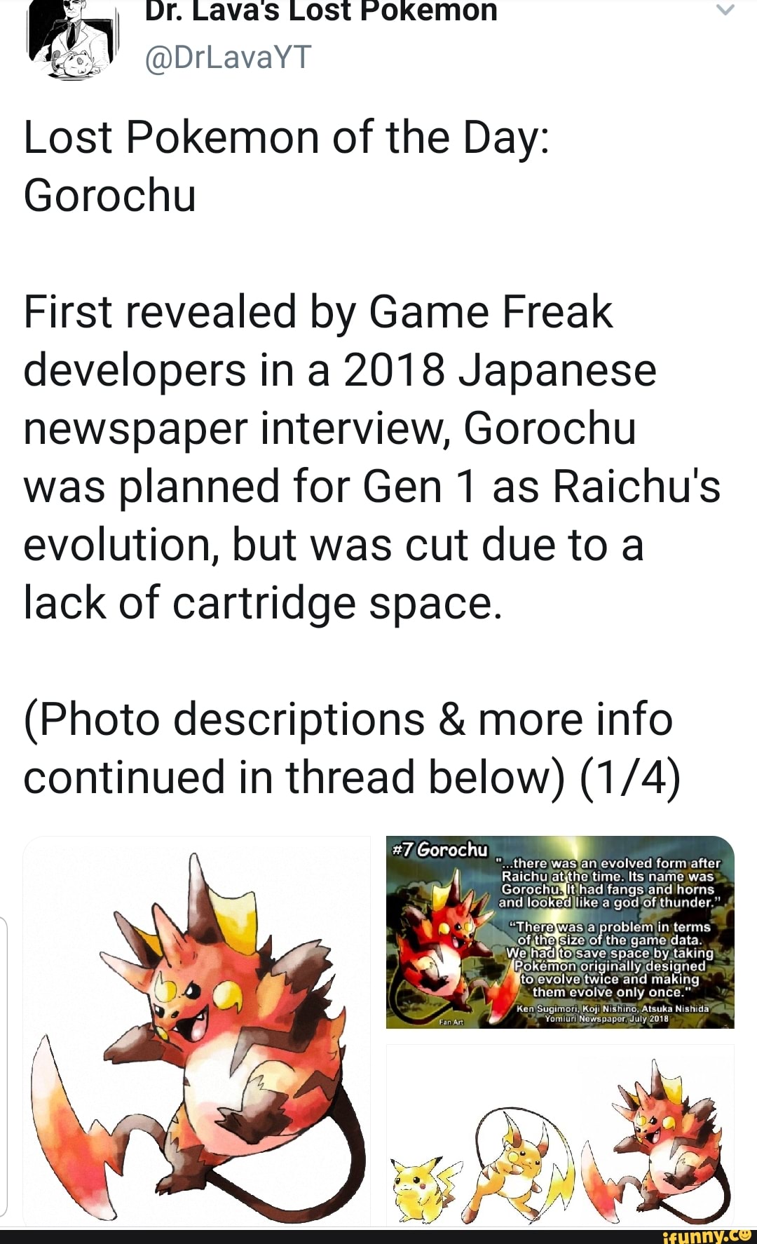 Dr. Lava's Lost Pokemon @DrLavaYT Lost Pokemon of the Day: Gorochu ...