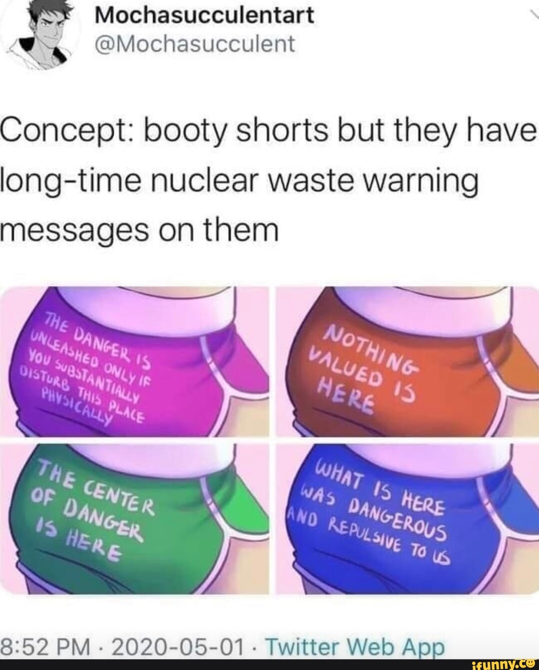 Concept: booty shorts but they have long-time nuclear waste warning ...