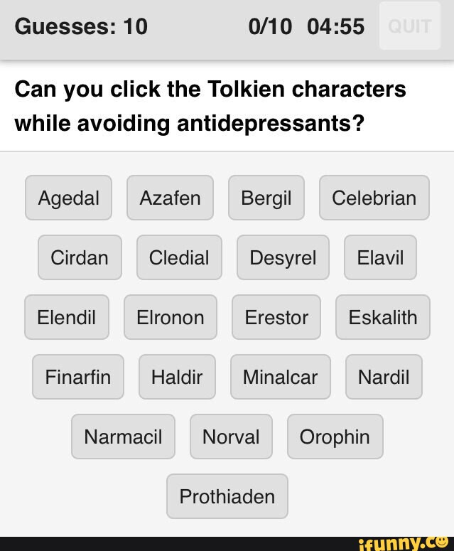 Guesses: 10 Can you click the Tolkien characters while avoiding ...