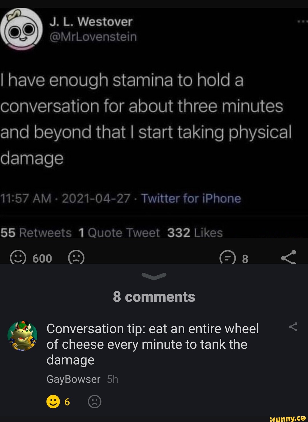 J. L. Westover (OS @MrLovenstein I have enough stamina to hold a ...