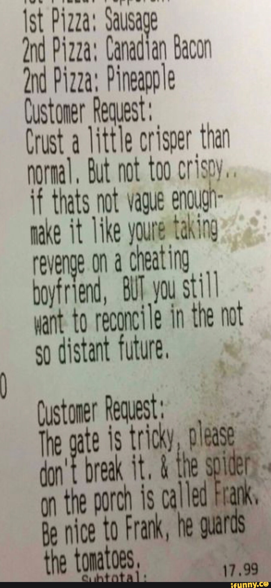 Ist Pizza: Sausage dnd Pizza: Canadtan Bacon dnd Pizza: Pineapple ...