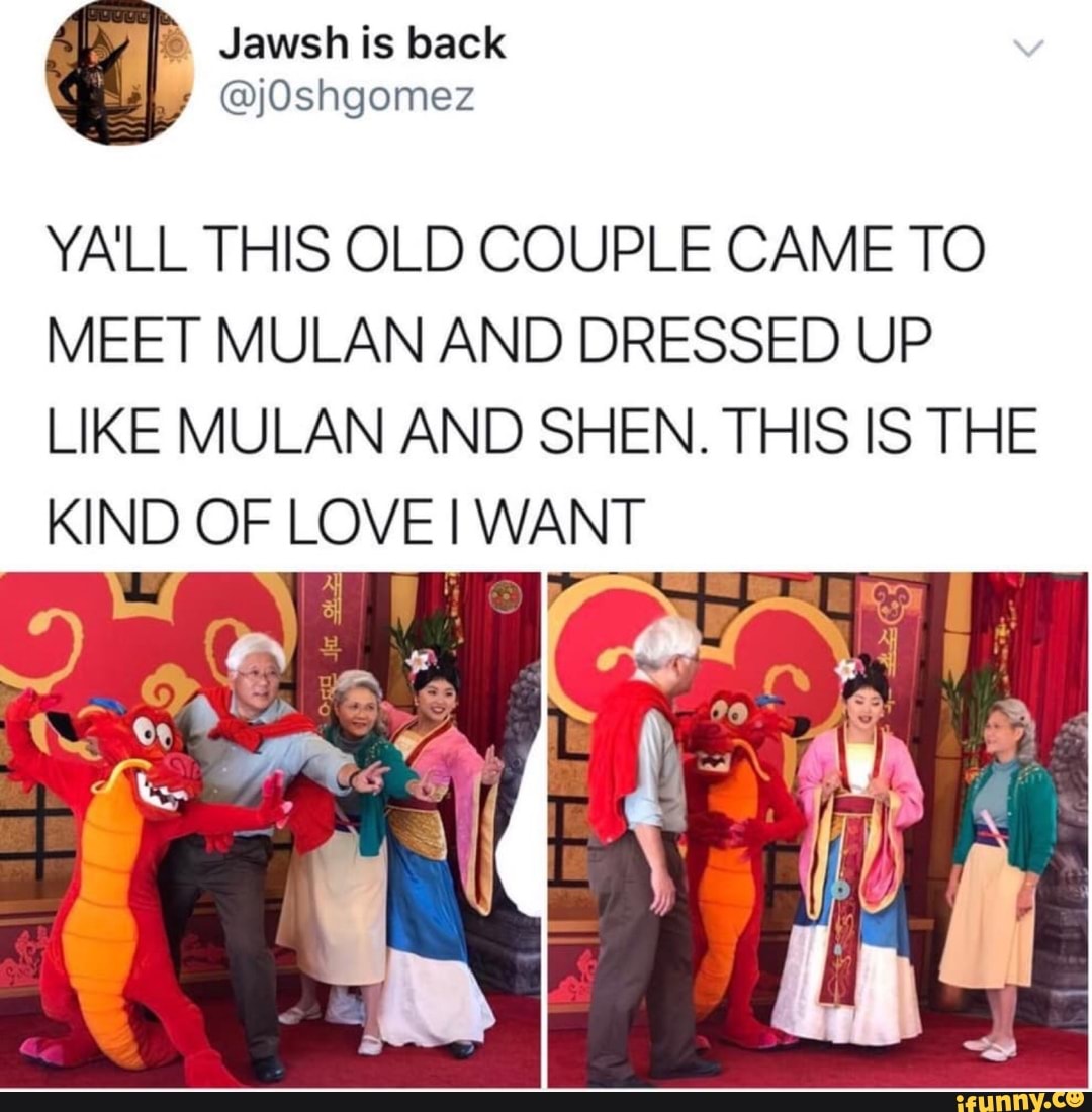 YA'LL THIS OLD COUPLE CAME TO IVIEET MULAN AND DRESSED UP LIKE MULAN ...
