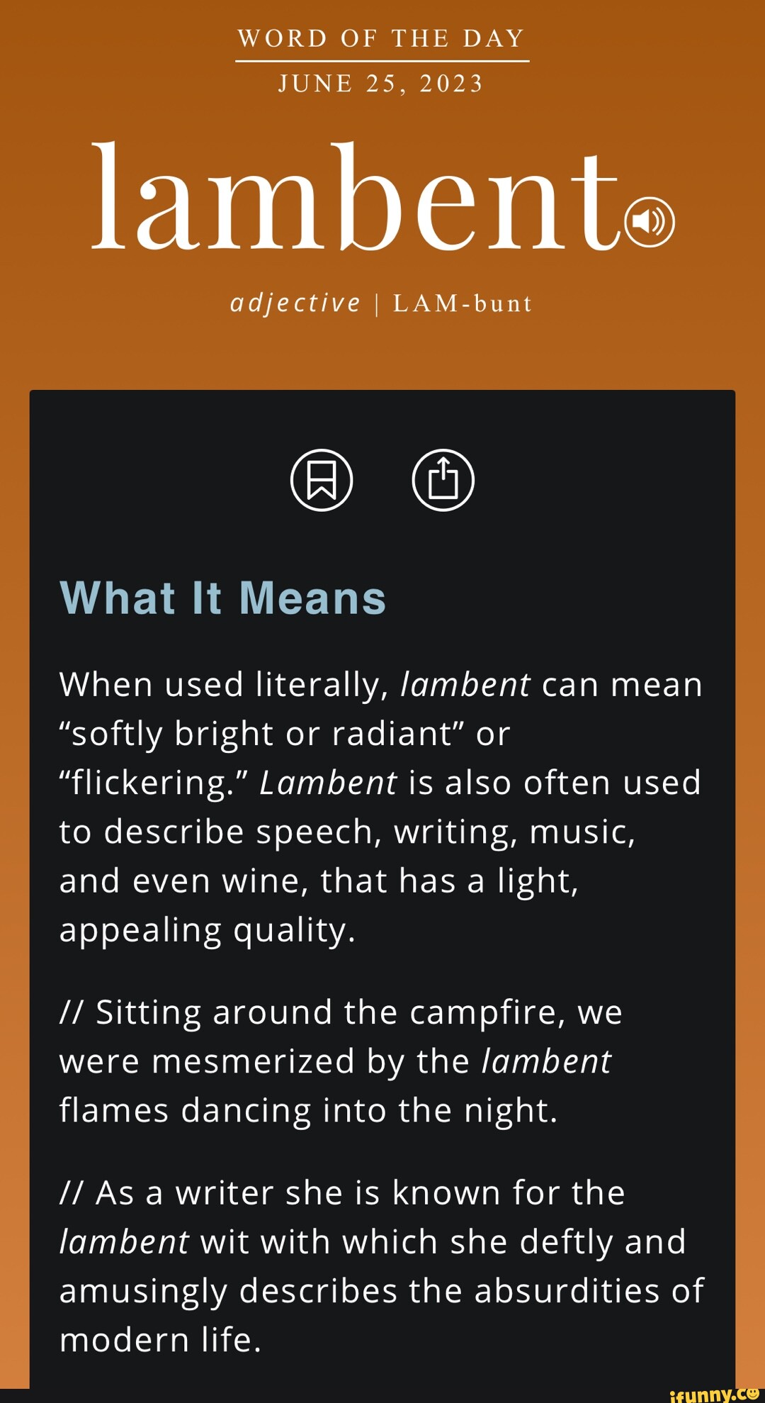WORD OF THE DAY JUNE 25, 2023 lamlbente adjective I LAM-bunt What It ...