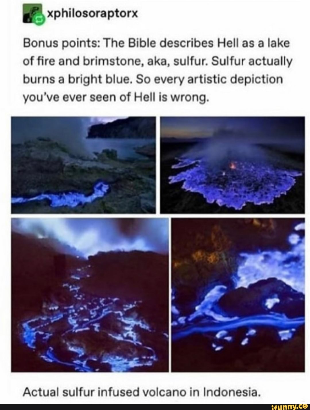 BP, xphilosoraptorx Bonus points: The Bible describes Hell as a lake of ...