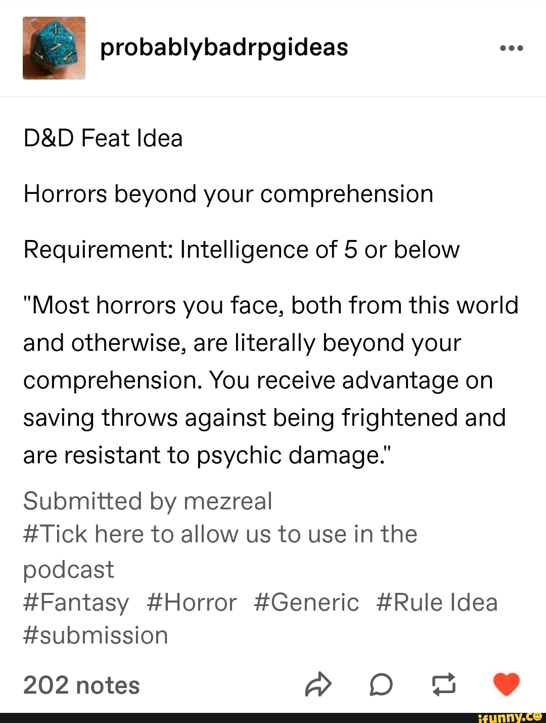 Feat Idea Horrors beyond your comprehension Requirement: Intelligence ...