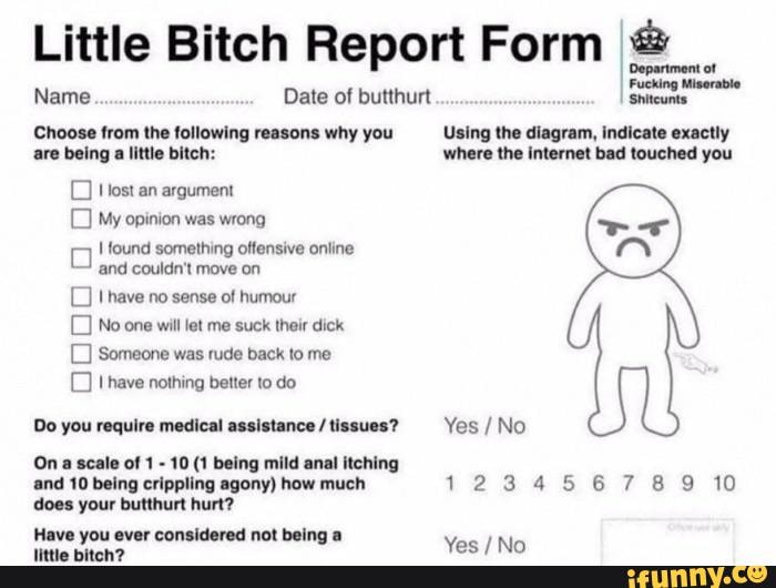 Little Bitch Report Form Name Date of butthurt Shiteue Choose from the ...